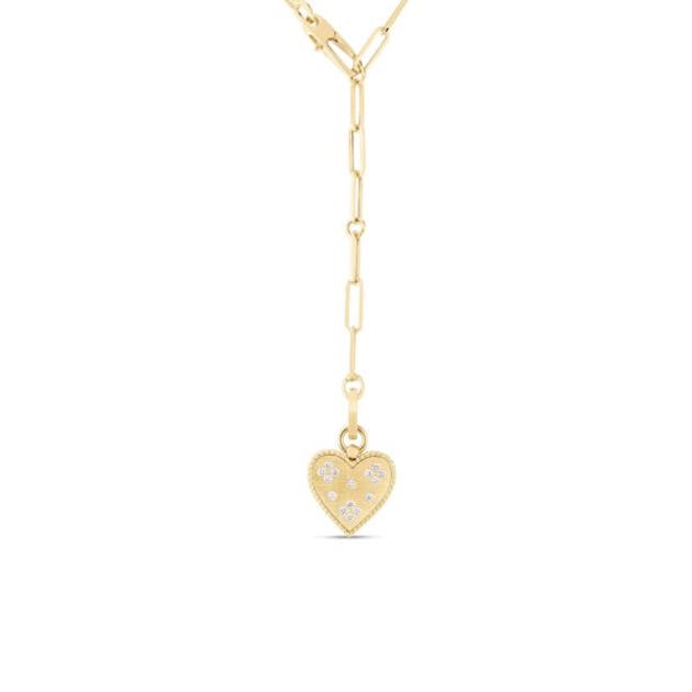 18K Yellow Gold Venetian Princess Diamond Heart Medallion Necklace